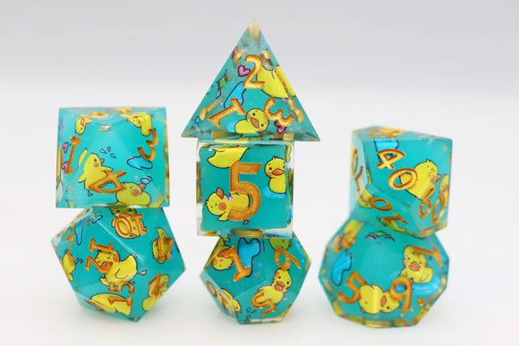 Splashing Duckies: Sharp Edge Decal RPG Dice Set – Common Ground Games